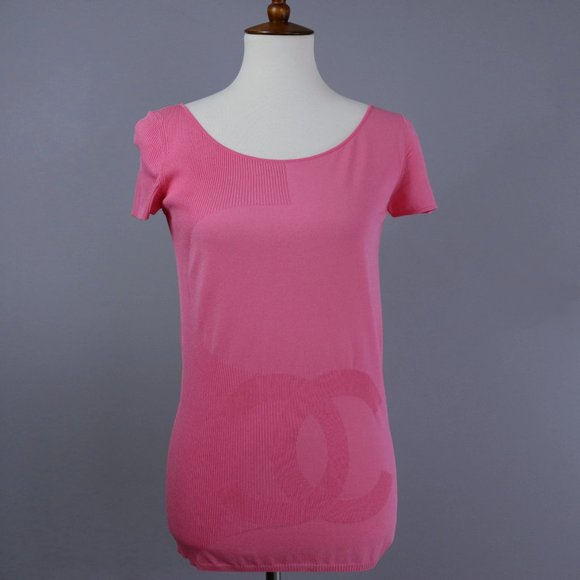 CHANEL | Tops | Chanel Coco Mark Cc Logo Pink Short Sleeve Top Cruise ...